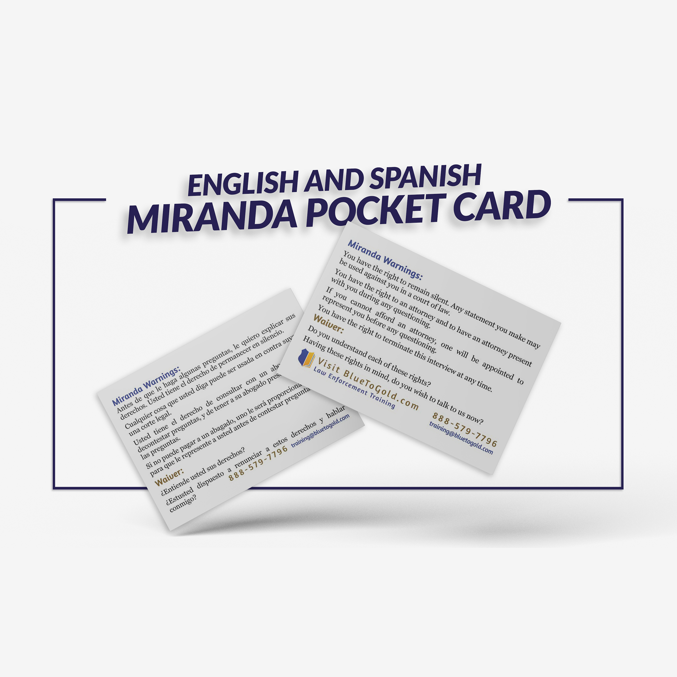 English and Spanish Miranda Pocket Card FREE SHIPPING! – Blue to Gold Store