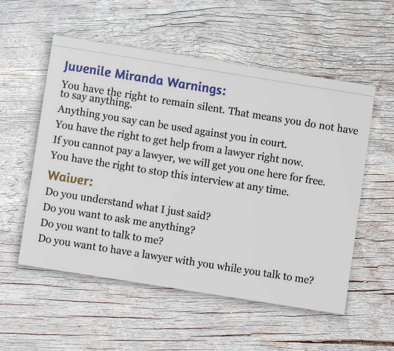 Adult and Juvenile Miranda Pocket Card FREE SHIPPING! – Blue to Gold Store